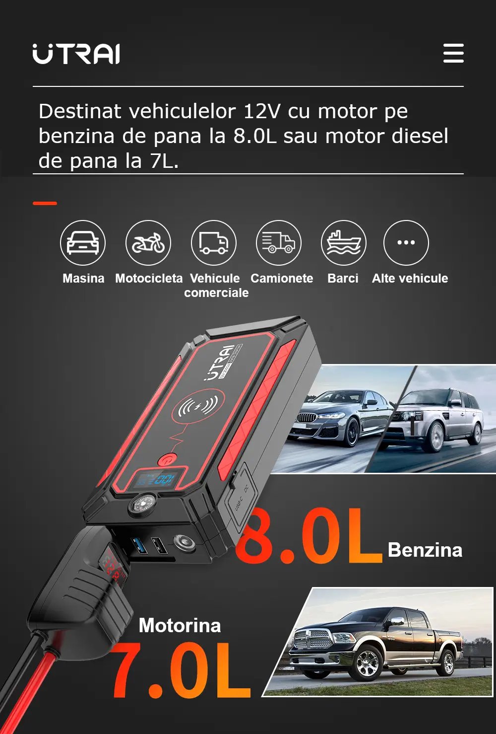 Starter auto portabil digital multifunctional cu lanterna si busola ...