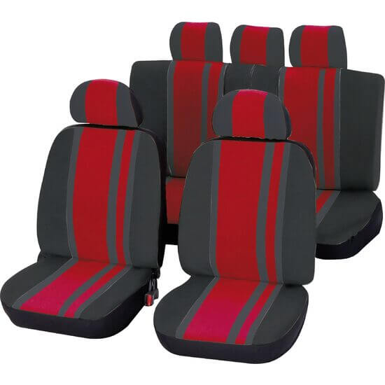 Huse scaune masina, Cartrend, negru + rosu, 14 piese - Roll Fast