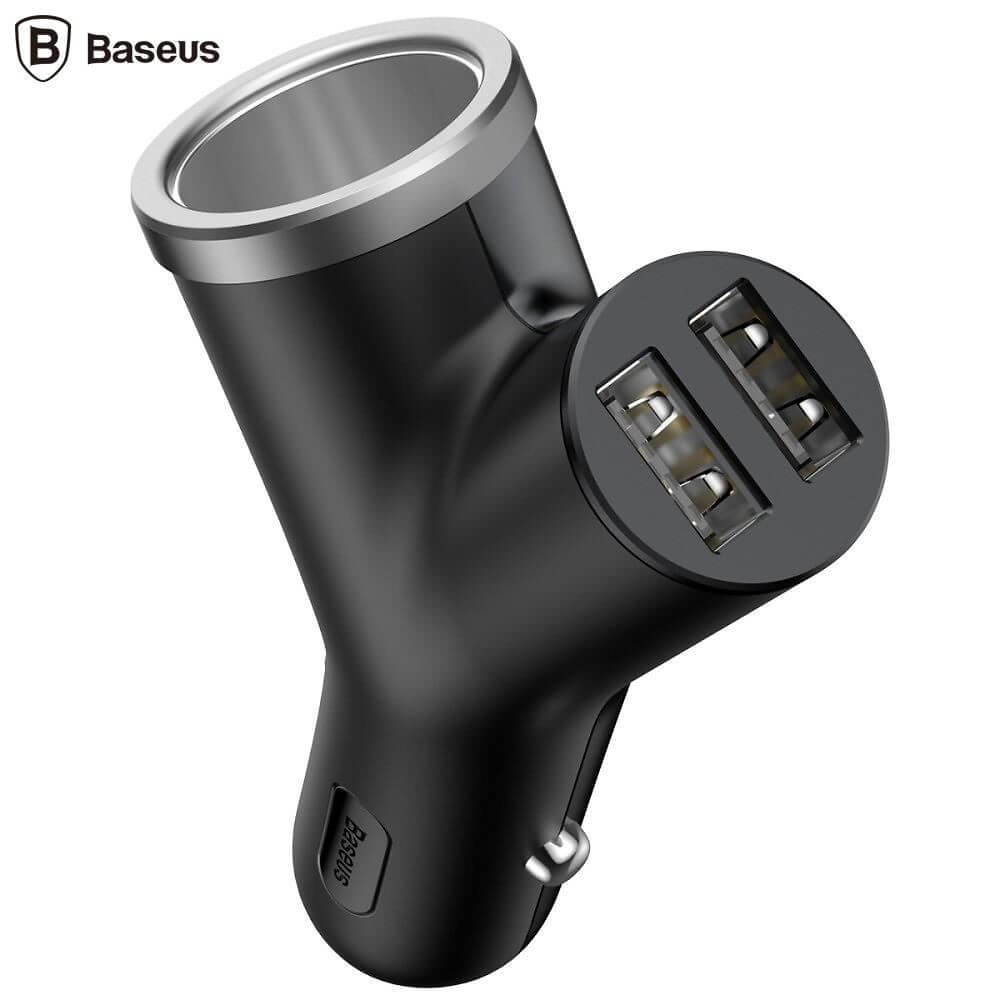Incarcator auto Baseus, 2 porturi USB si mufa bricheta 40 W, negru ...